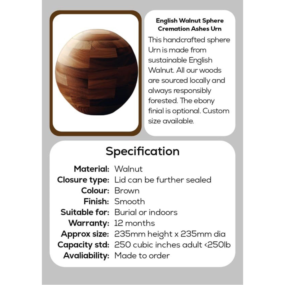 English Walnut Sphere Cremation Ashes Urn